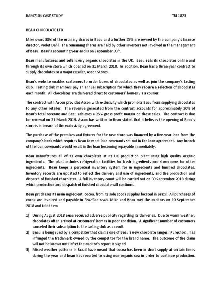 Beau Chocolate LTD - Case Study | PDF | Going Concern | Service Industries