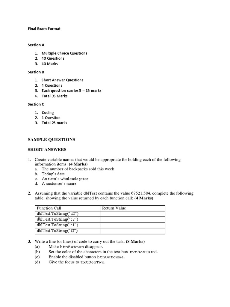Final Exam Format - DIP1PRG11 | PDF | Control Flow | C (Programming Language)