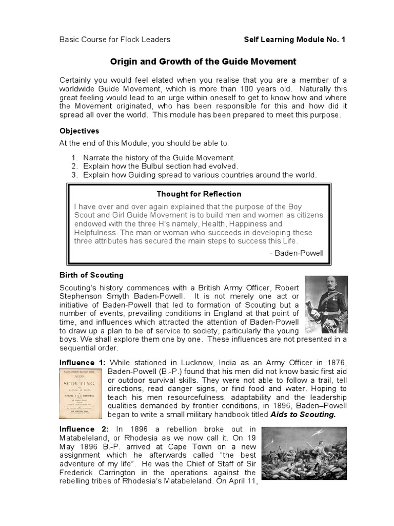 Self Learning Module 1 - Origin of Scouting | PDF | Scouting | Girl Guiding And Girl Scouting