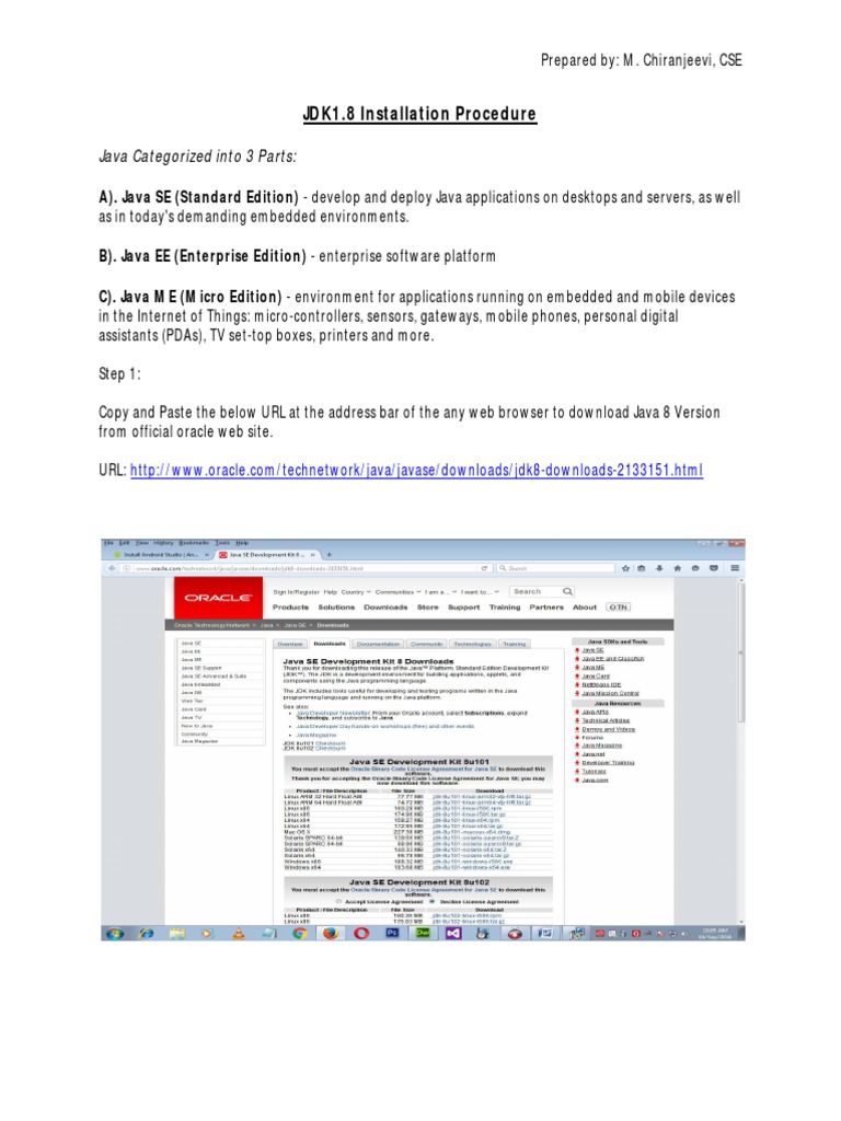 JDK1.8 Installation Procedure: Java Categorized Into 3 Parts | PDF