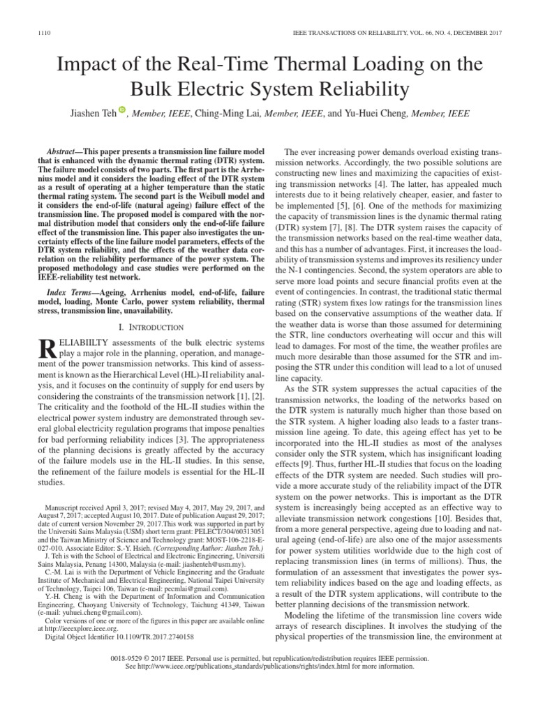 Impact of The Real-Time Thermal Loading On The Bulk Electric System Reliability | PDF ...