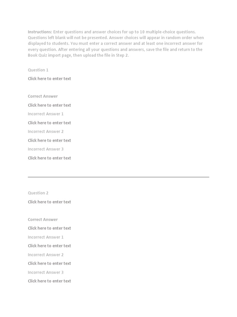Book Quiz Template | PDF | Multiple Choice | Leisure