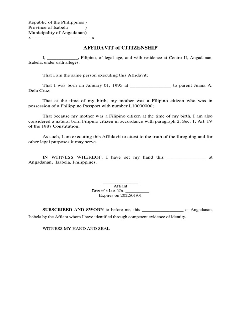 Affidavit of Citizenship 1 | PDF
