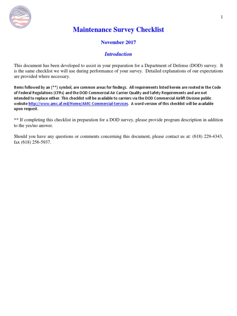 Maintenance Survey Checklist | PDF | Audit | Federal Aviation ...