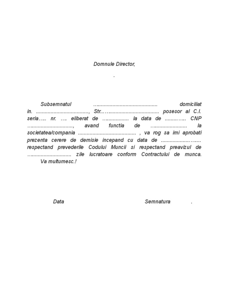 Cerere de Demisie Cu Preaviz | PDF