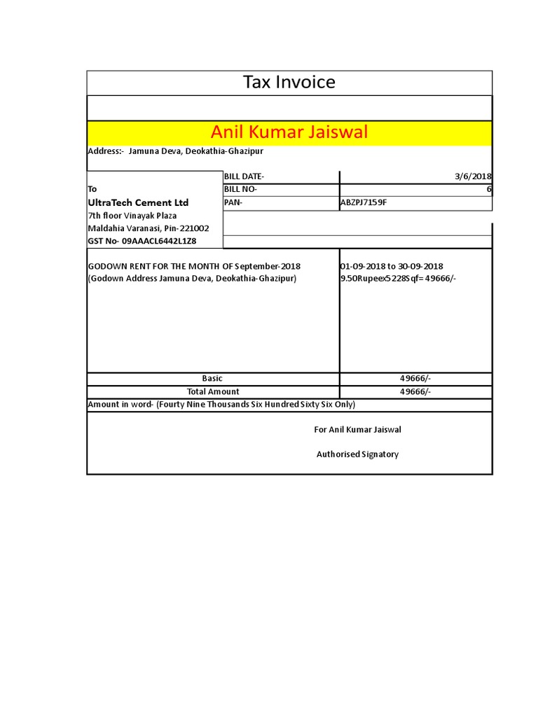 Godown Rent Invoice Formats | PDF | Business Documents | Invoice