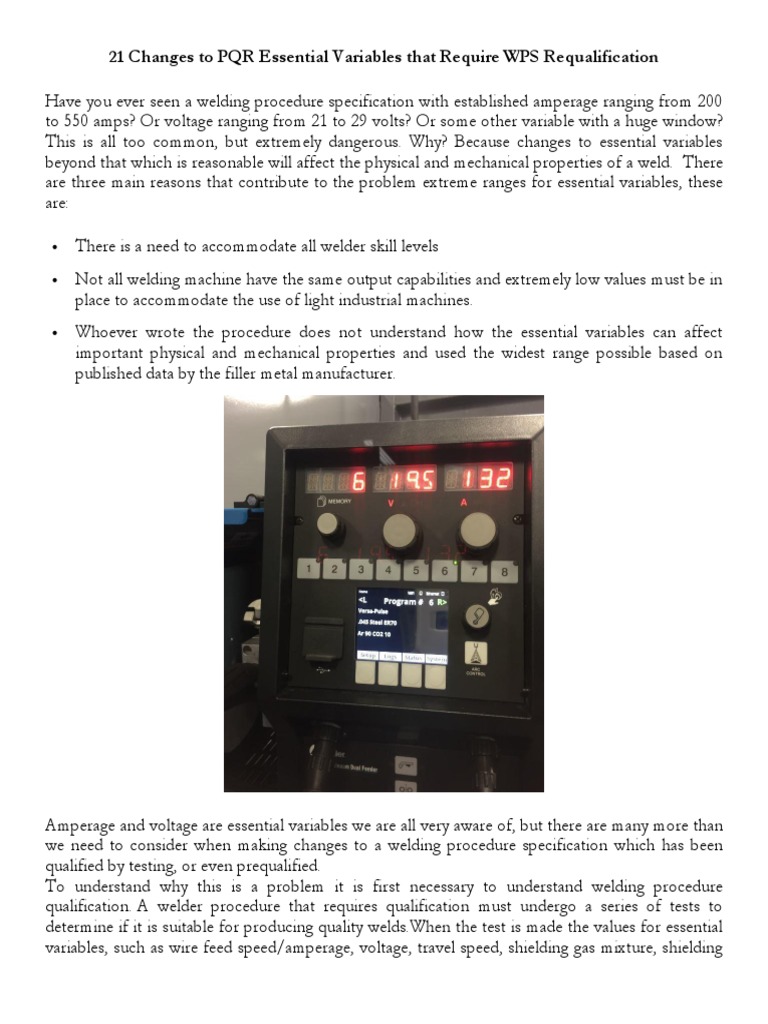 21 Changes To PQR Essential Variables That Require WPS Requalification ...
