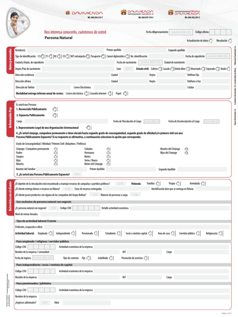 Forma Fv Nic Pn Persona Natural Davivienda Fatca Carta 2017 v5 | Bancos ...