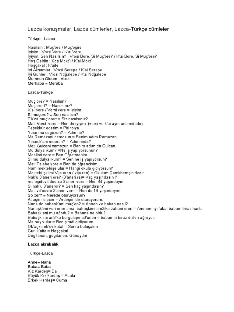 Lazca Sözlük | PDF