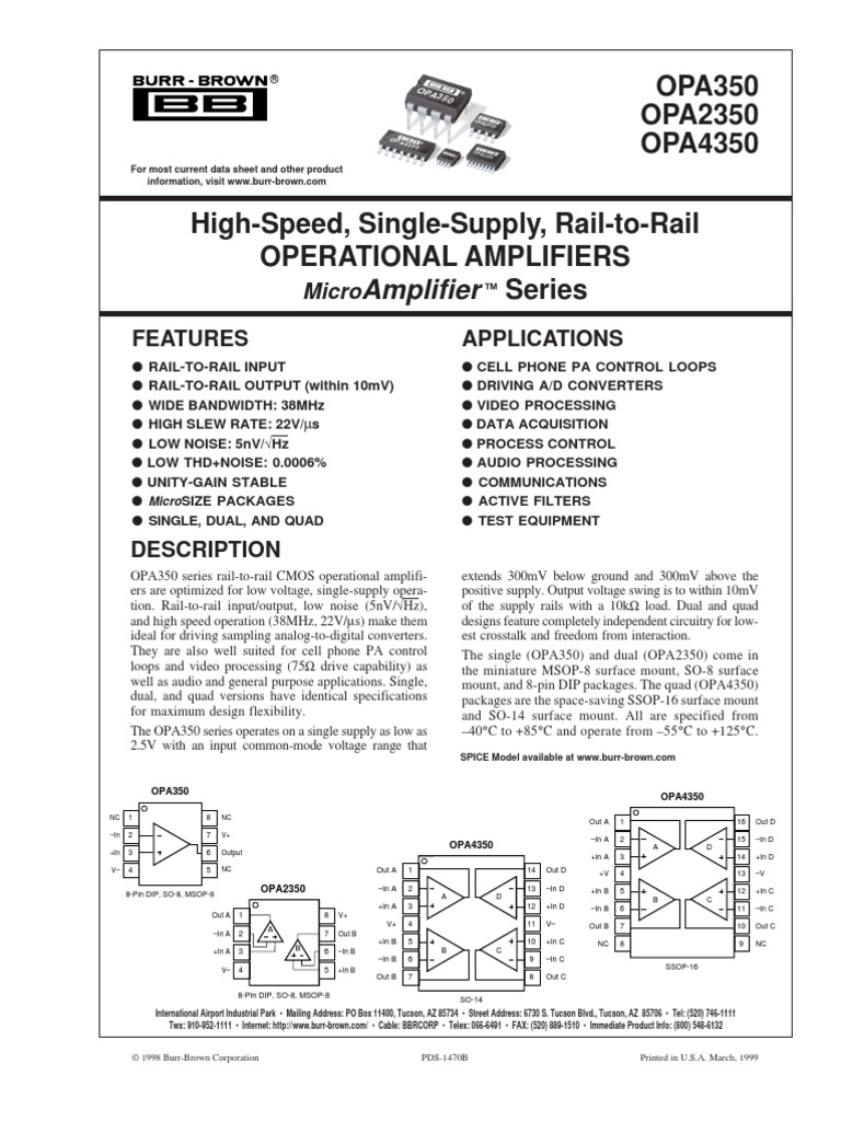 OPA350 OPA2350 OPA4350: Micro Applications Features | PDF ...