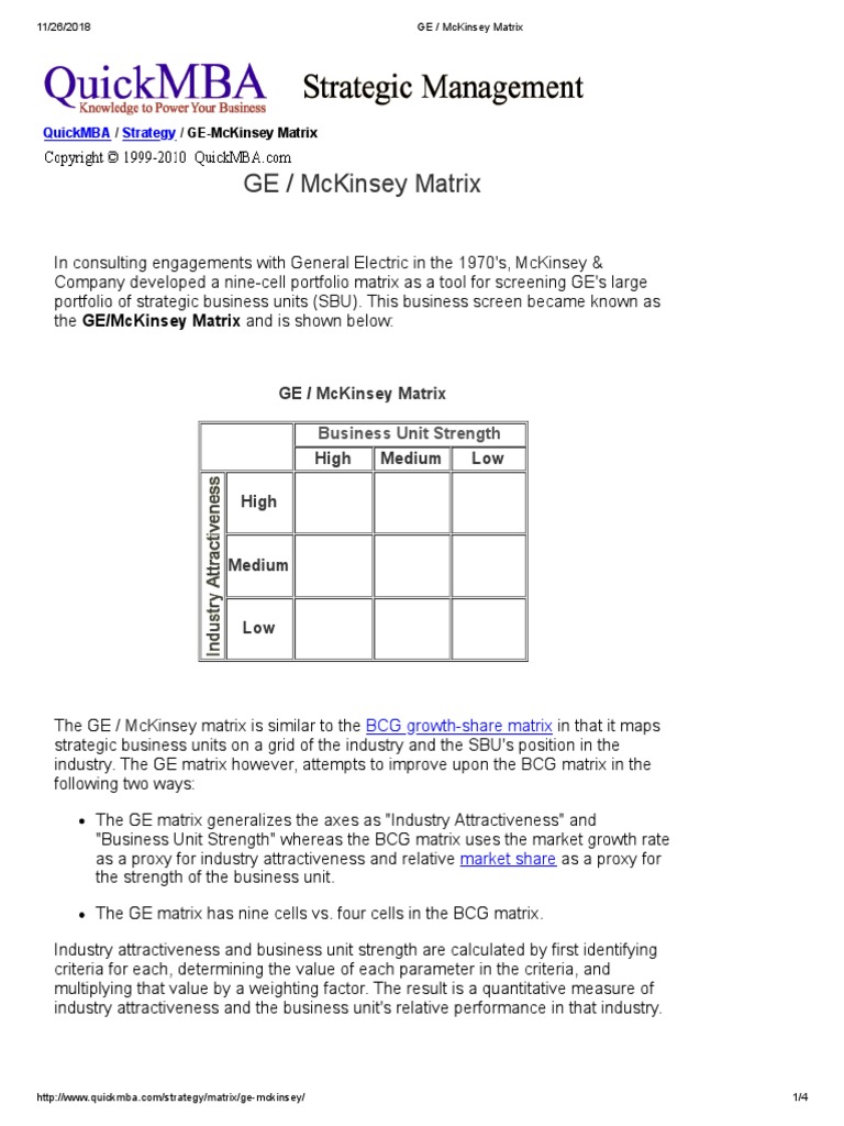 GE _ McKinsey Matrix.pdf | Mc Kinsey & Company | Matrix (Mathematics ...