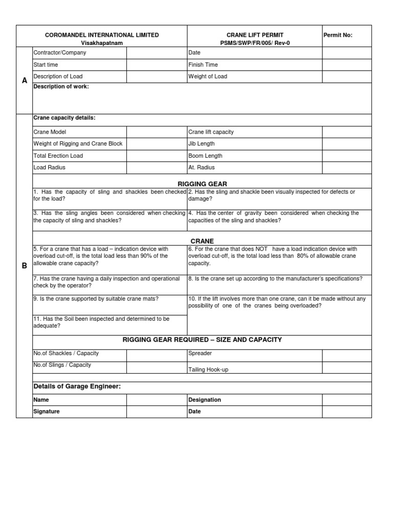 Crane Lift Permit | PDF | Crane (Machine) | Manufactured Goods