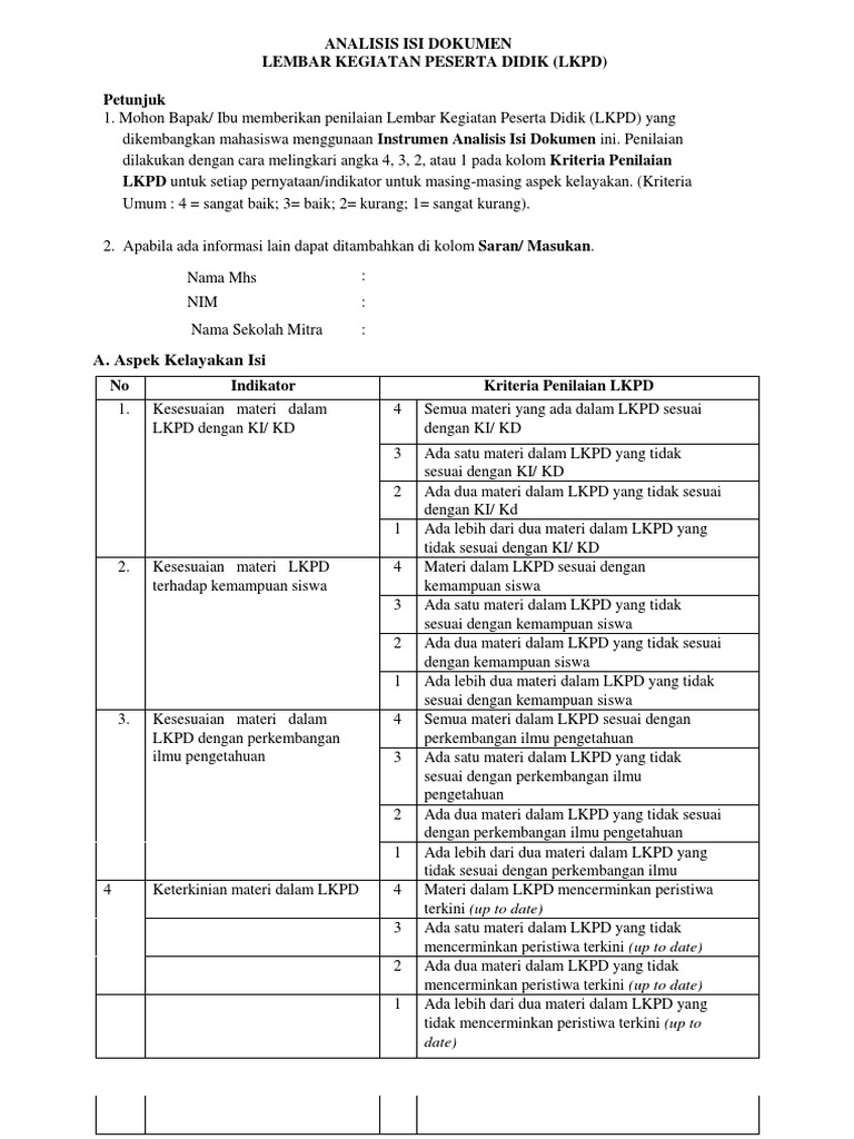 Instrumen Analisis Dokumen LKPD OK | PDF