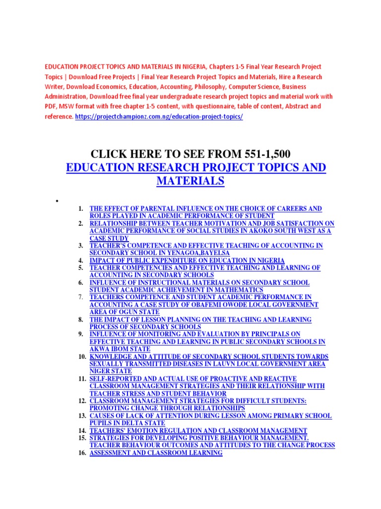 Education Project Topics and Materials in Nigeria | Download Free PDF ...