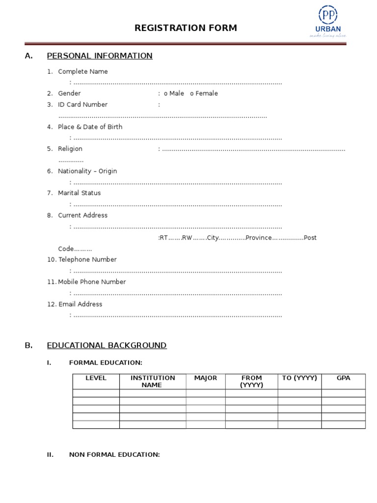Registration Form: A. Personal Information | Download Free PDF ...