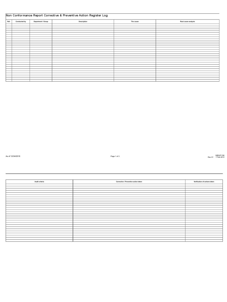 Non Conformance Report Log Template | PDF