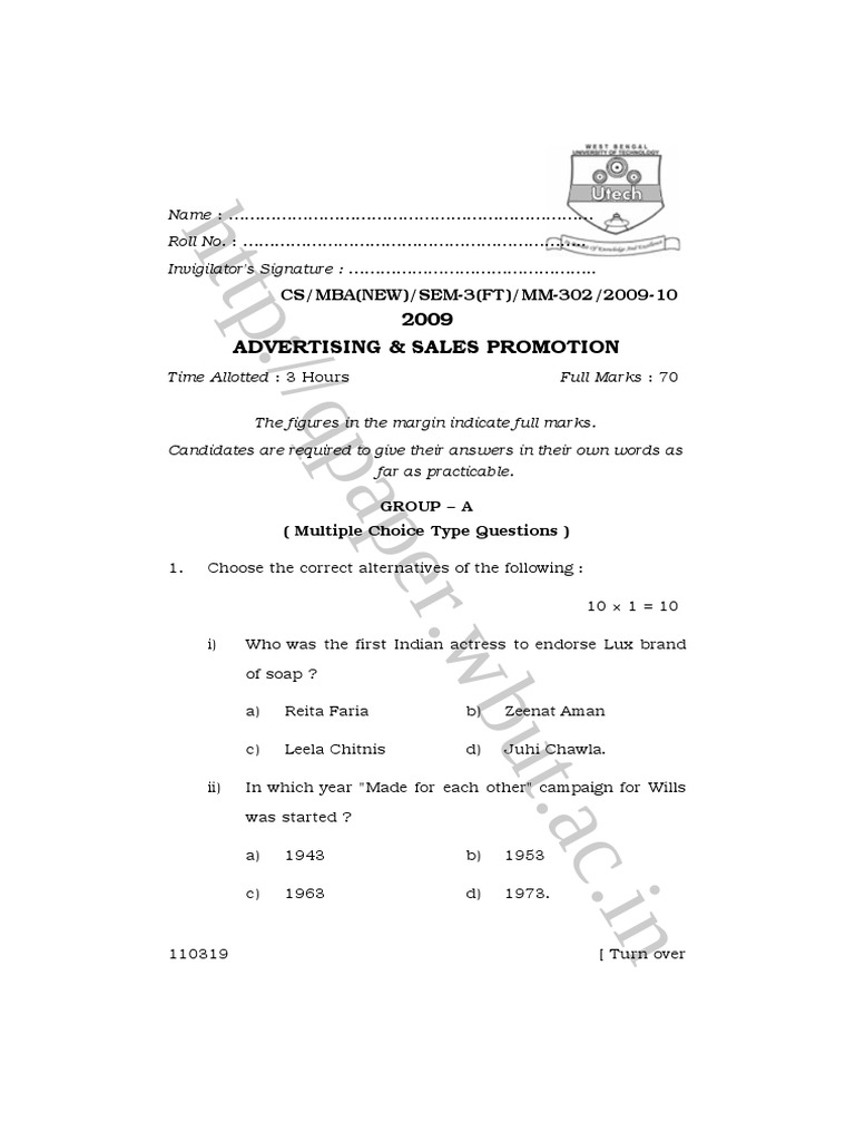 HT TP: //qpa Pe R.W But .Ac .In: 2009 Advertising & Sales Promotion | Download Free PDF ...