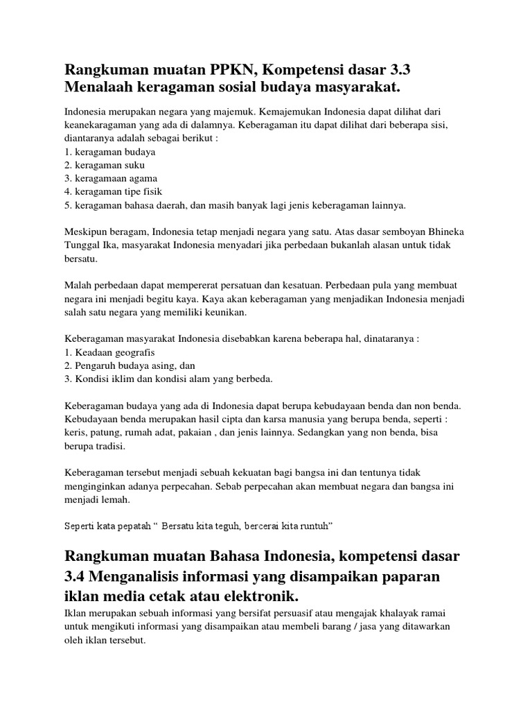 Rangkuman Muatan PPKN Class 5 | PDF