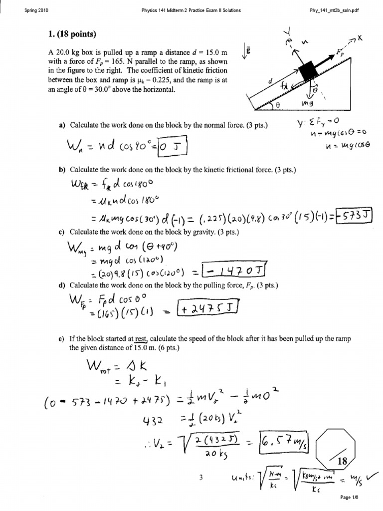 Spring 2010 Physics 141 Midterm 2 Practice Exam II Solutions Phy - 141 ...