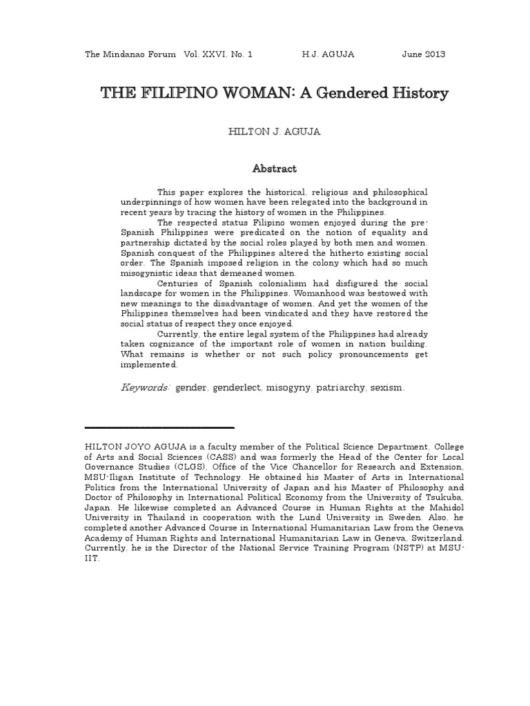 The Filipino Woman Gendered History | PDF | Corazon Aquino | Gender