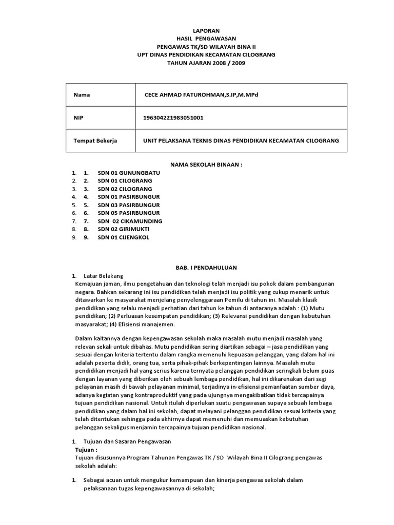 Contoh Laporan Pengawas 2 | PDF