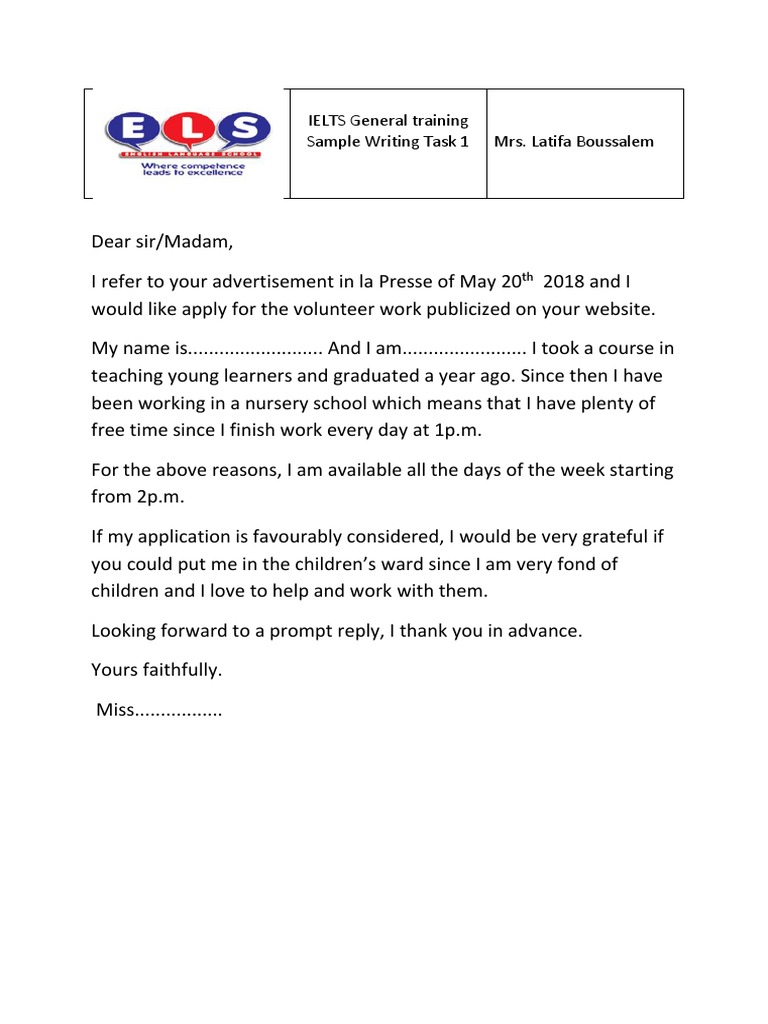 IELTS General Training Sample Writing Task 1 | PDF