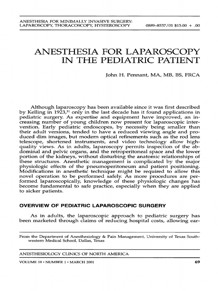 Anesthesia For Laparoscopy in The Pediatric Patient | PDF | Anesthesia ...