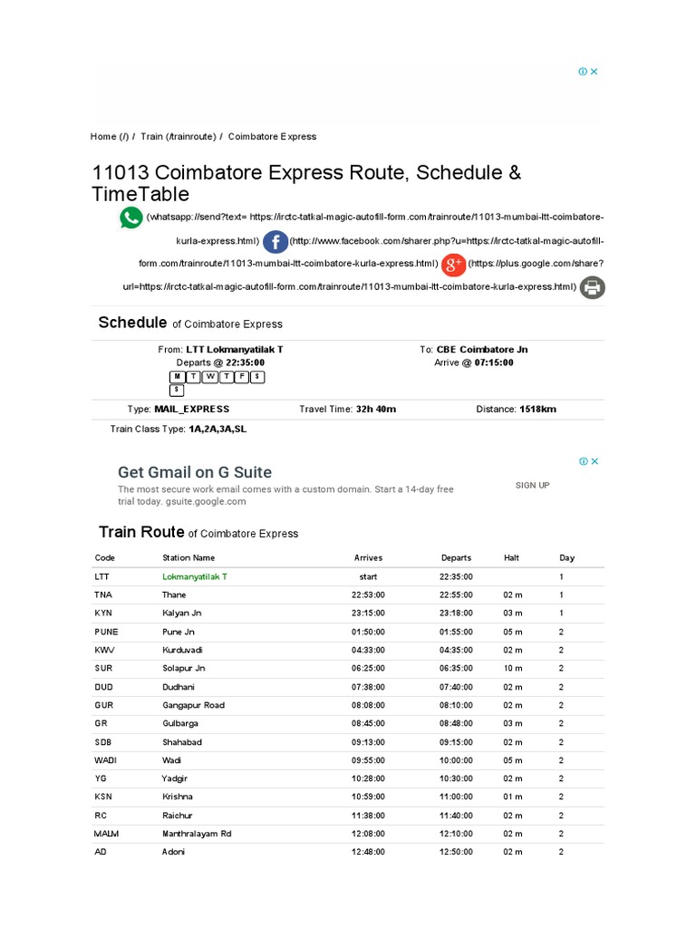 Coimbatore Express Route, Schedule & TimeTable | PDF | Sustainable ...