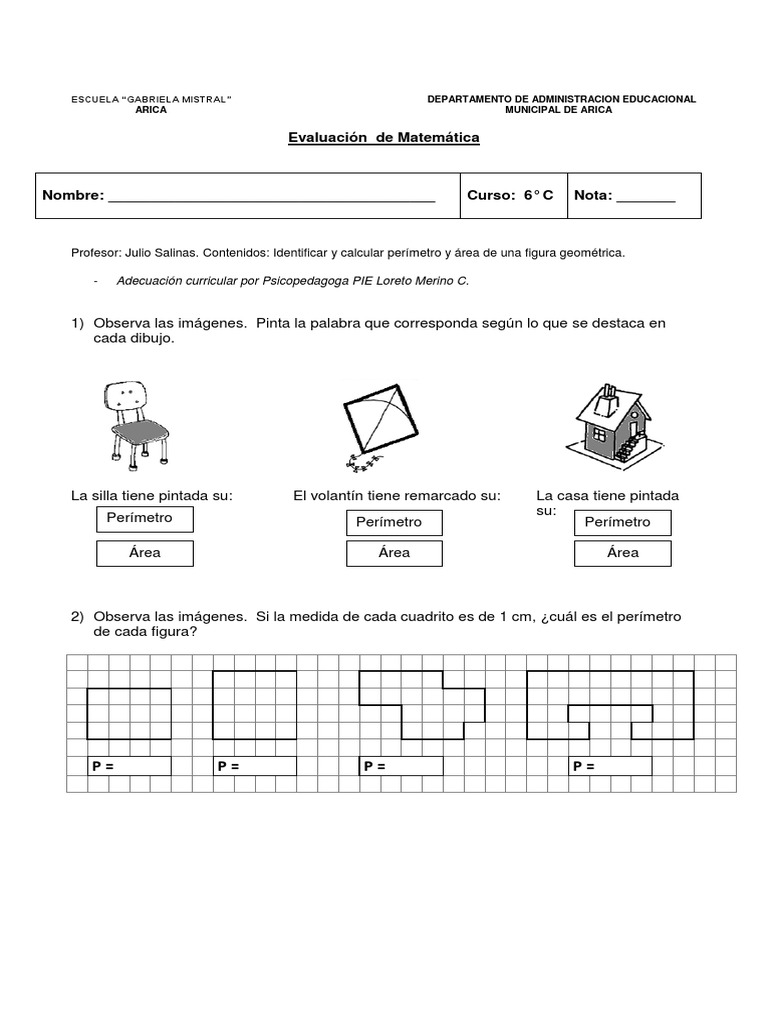 Ejercicios de Área y Perímetro para Primaria | PDF