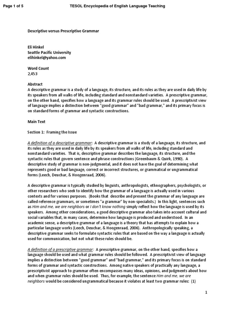 Descriptive V Prescriptive | PDF | Grammar | Linguistics