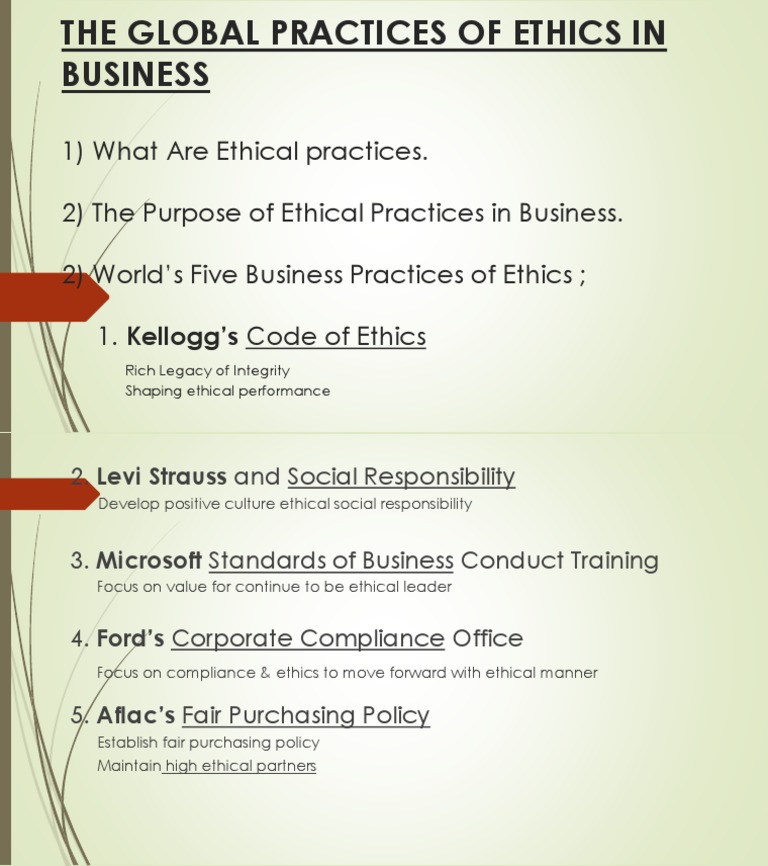 The Global Practices of Ethics in Business | PDF