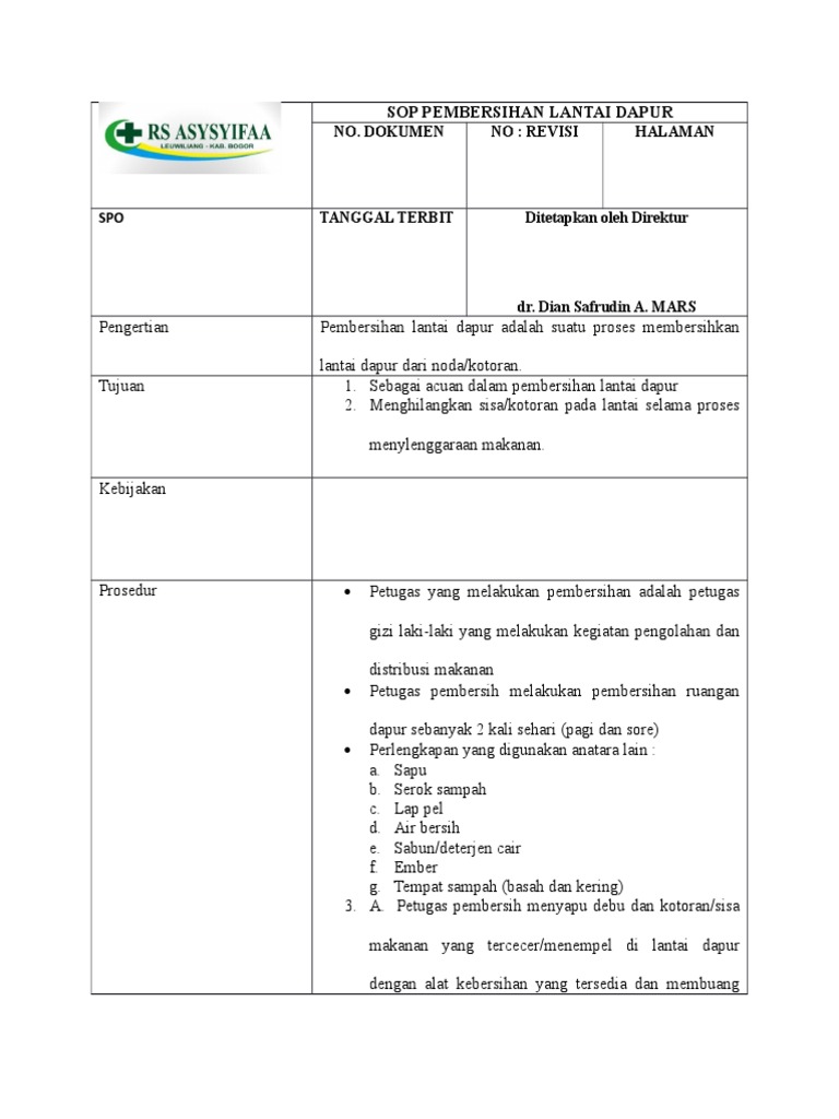 Sop Pembersihan Lantai Dapur | PDF