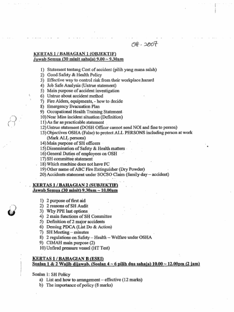 Contoh Soalan Niosh 1 PDF | PDF