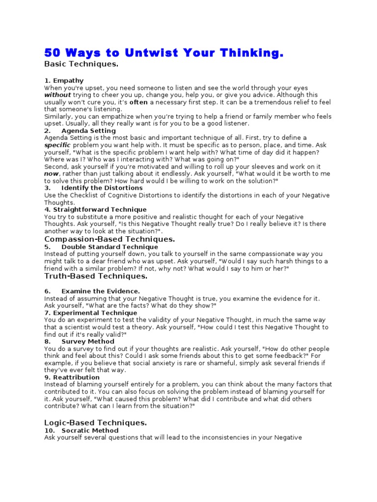50 Ways To Untwist | PDF | Anxiety Disorder | Anxiety