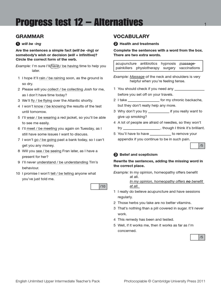 English Unlimited Upper Intermediate Coursebook B2 Progress Test 12 PDF ...