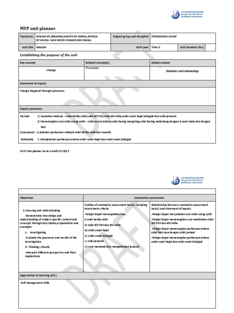 MYP Unit Planner Word Form PI | PDF | Educational Psychology | Applied ...