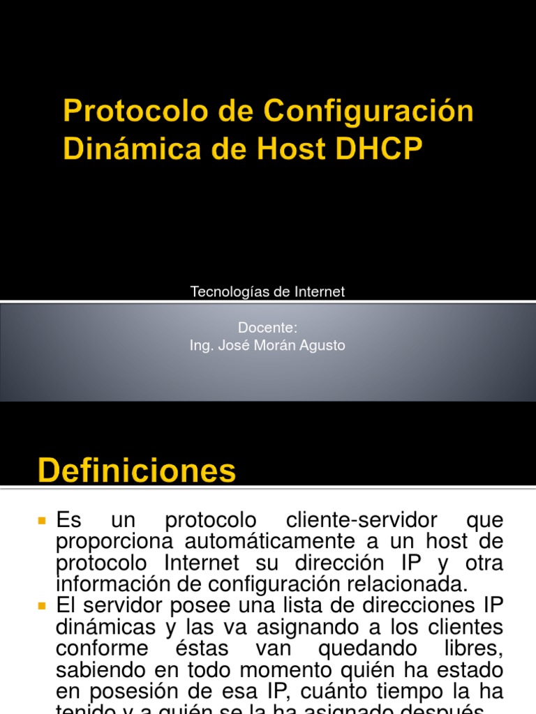 Clase 1 Protocolo de Configuracion Dinamica de Host DHCP | PDF | Dirección IP | Protocolos de ...