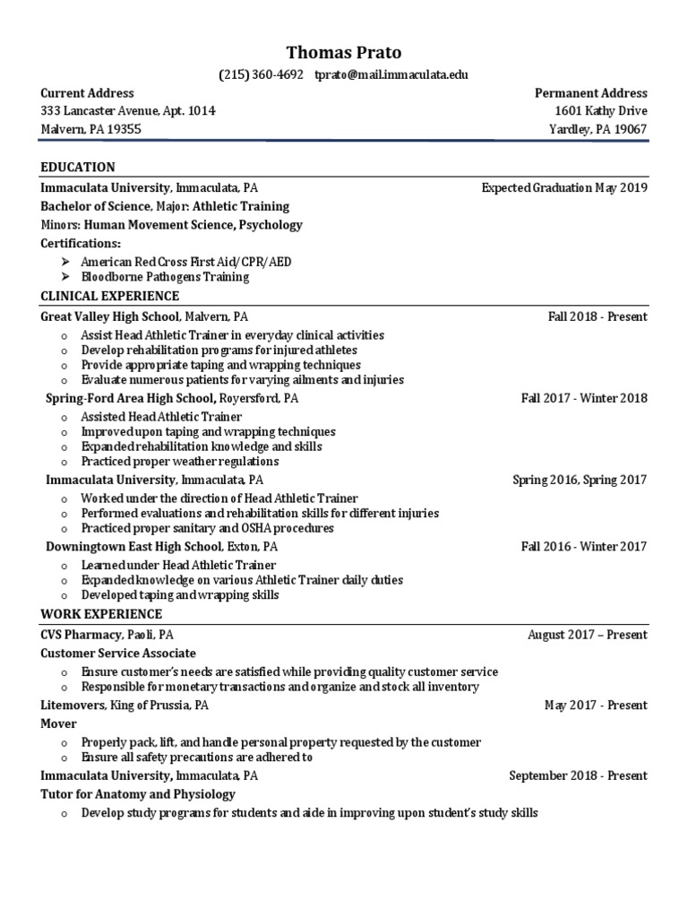 Thomas Prato Resume 2018 | Download Free PDF | Pennsylvania | Physical ...