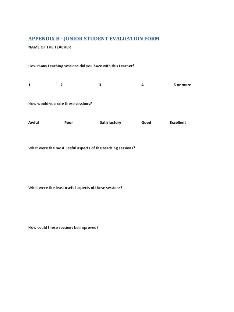 APPENDIX B Student Evaluation Form | PDF
