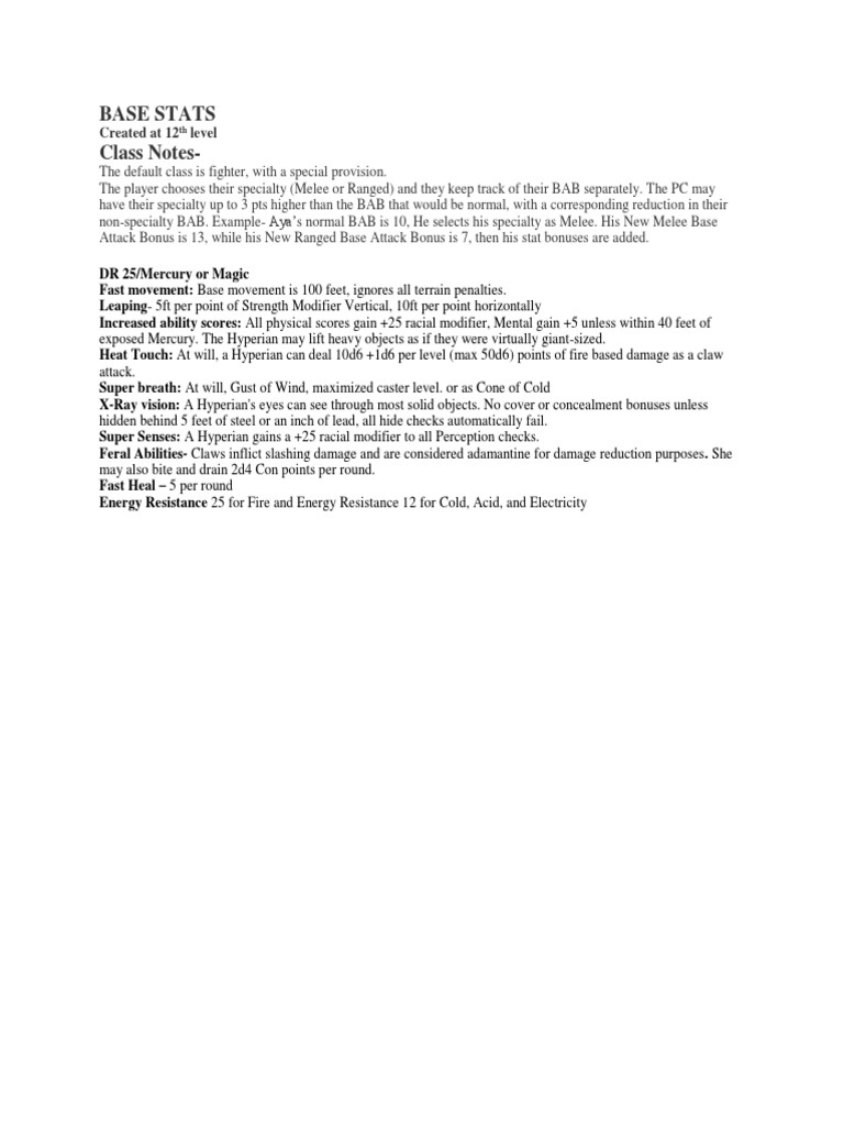Base Stats Class Notes-: Created at 12 Level | PDF