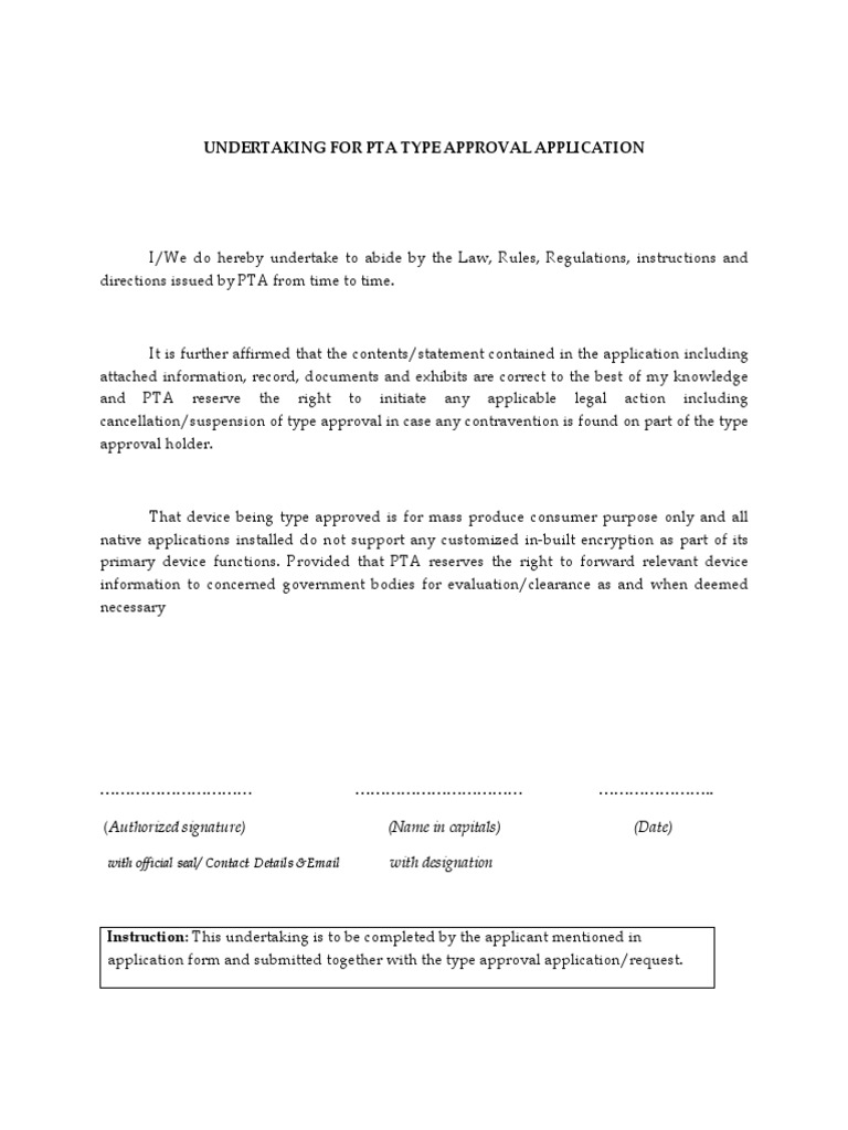 Undertaking Ta Form 150118 | PDF