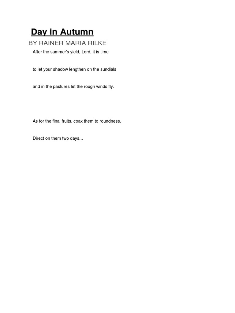 Day in Autumn by Rainer Maria Rilke | PDF