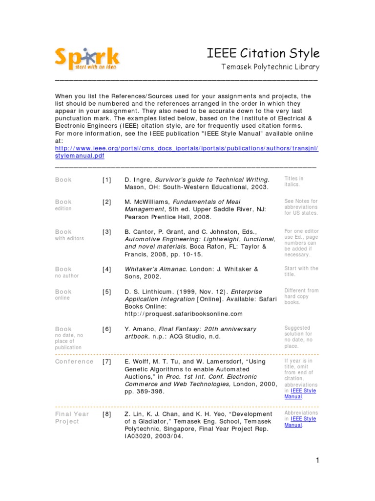 IEEE Citation Style: Temasek Polytechnic Library | PDF | Publishing ...
