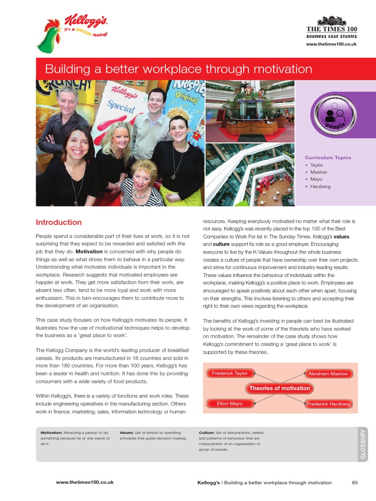 Unit 7 - Case Study (Kellogs) - Workplace Through Motivation | PDF | Motivation | Motivational