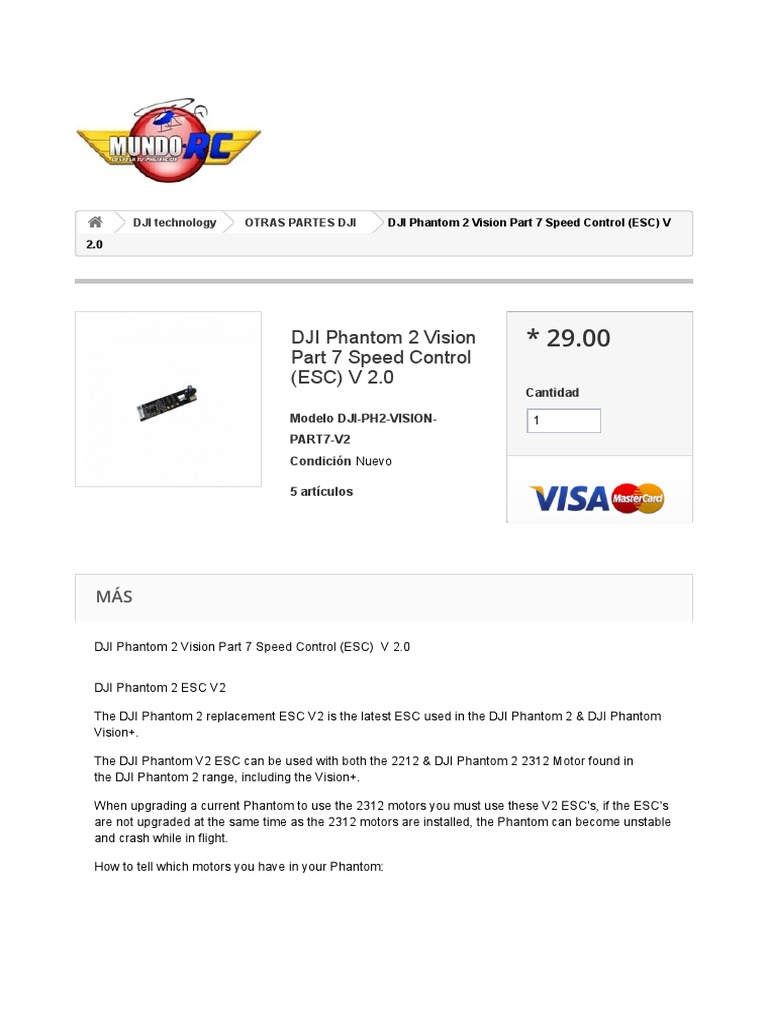 DJI Phantom 2 Vision Part 7 Speed Control (ESC) V 2.0 - Mundo RC Tienda ...