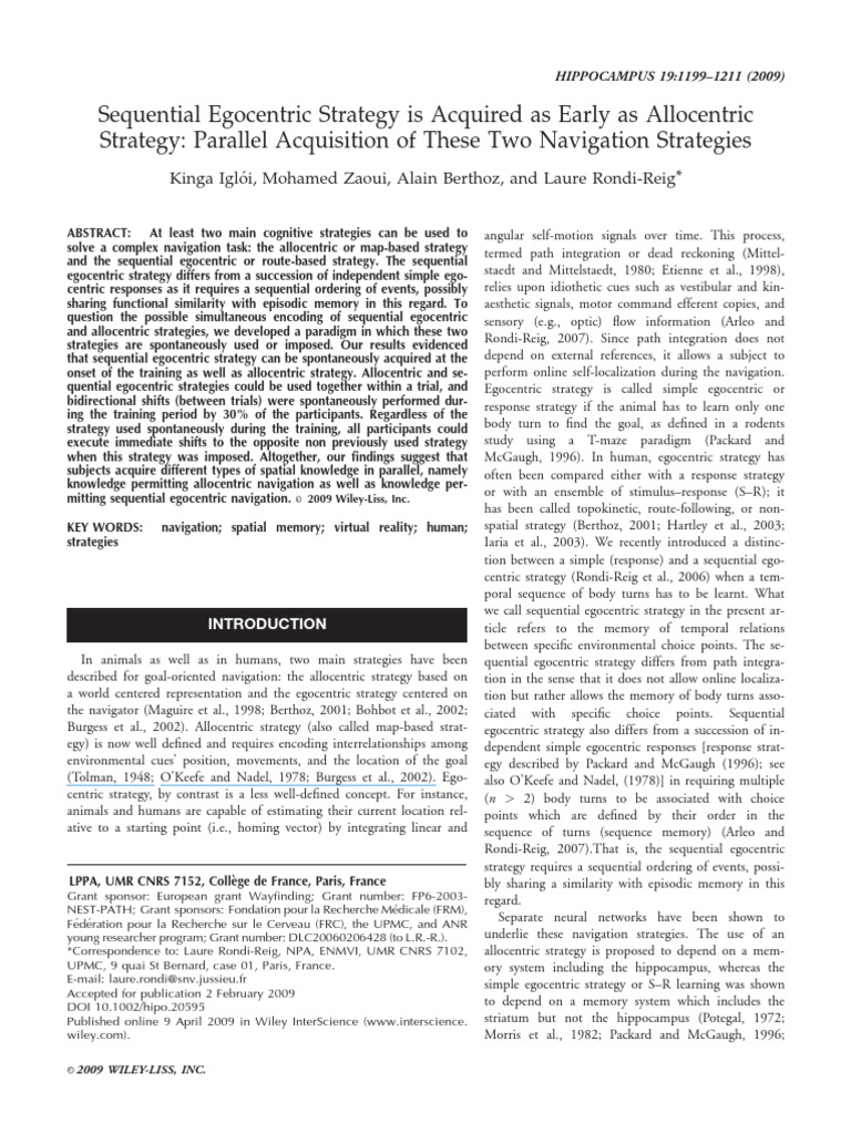 Igloi Et Al 2009 PDF | PDF | Neuroscience | Cognitive Science