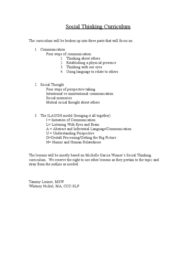 Social Thinking Curriculum | PDF
