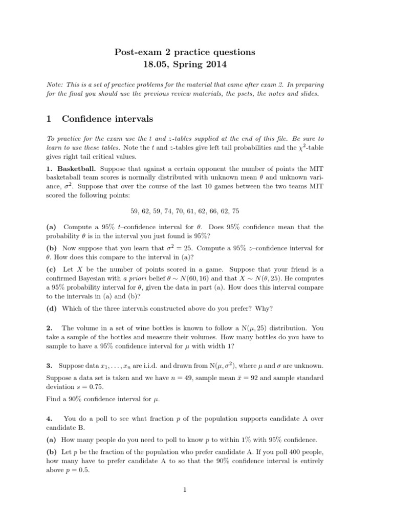 MIT18 05S14 Prac Fnal Exm | PDF | Confidence Interval | Least Squares