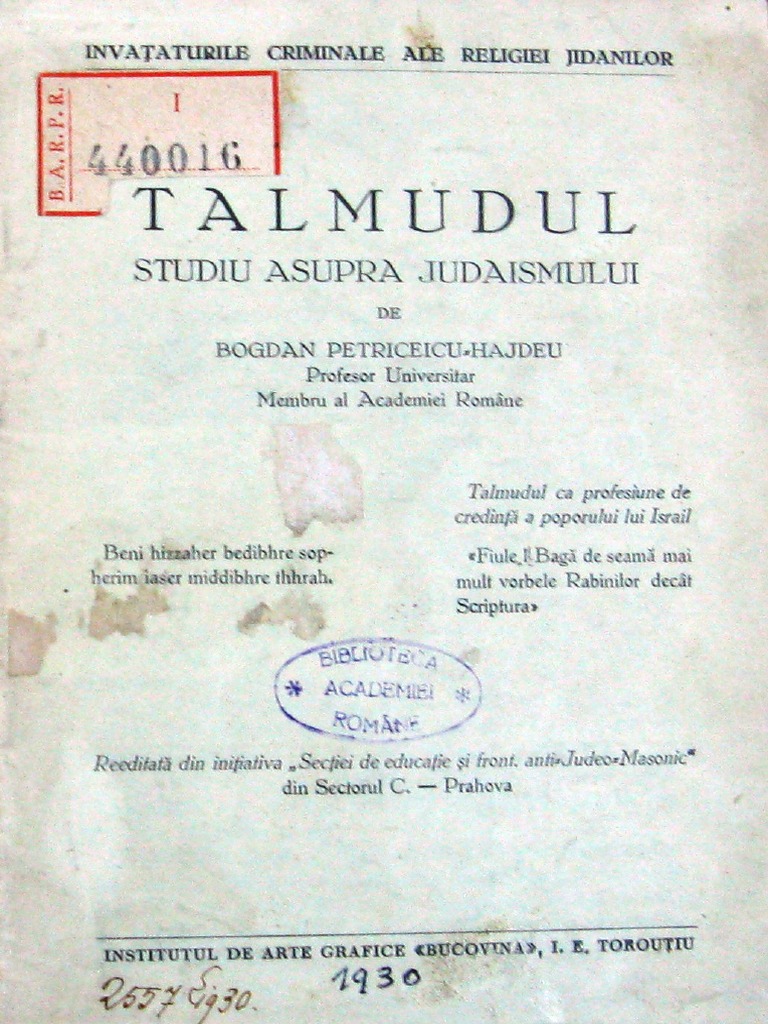 Bogdan P Hasdeu Talmudul 1930 PDF | PDF