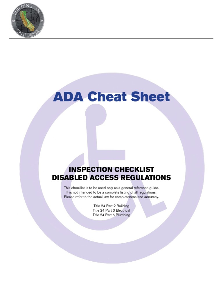 ADA Cheat Sheet: Inspection Checklist Disabled Access Regulations | PDF ...